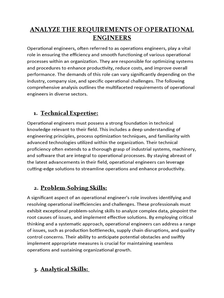 Analyze The Requirements of Operational Engineers | PDF | Finance ...