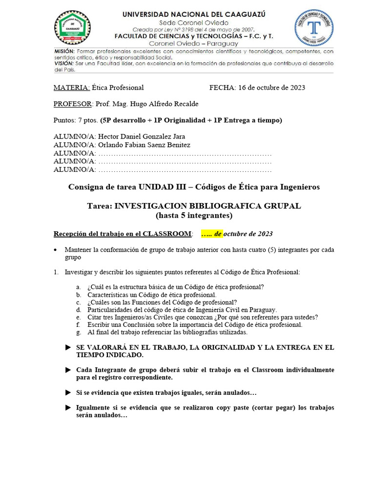 Consigna de Tarea - Unidad III - Codigo de Etica TP Hector-Orlando | PDF | Comportamiento ...