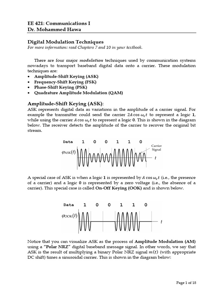 Digital Modulation Handout Pdf Modulation Radio