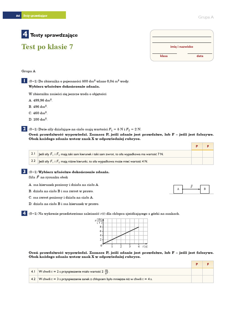 Test Sprawdzajacy Po Klasie 7 Grupa A | PDF