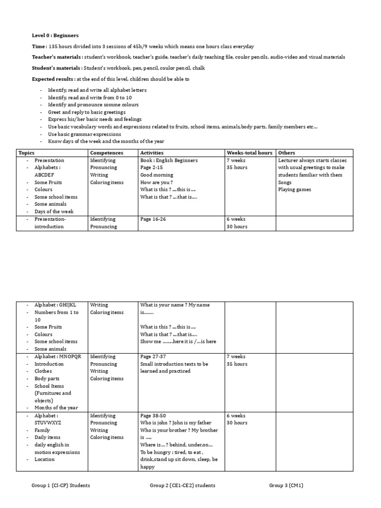 Syllabus Planning Level 0 | PDF