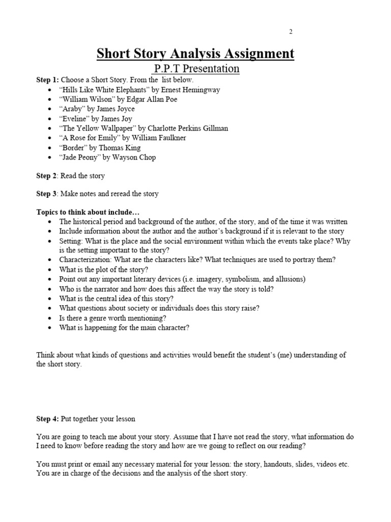 Short-Story-Analysis-Assignment - Presentation Eng 3U | PDF | Knowledge ...