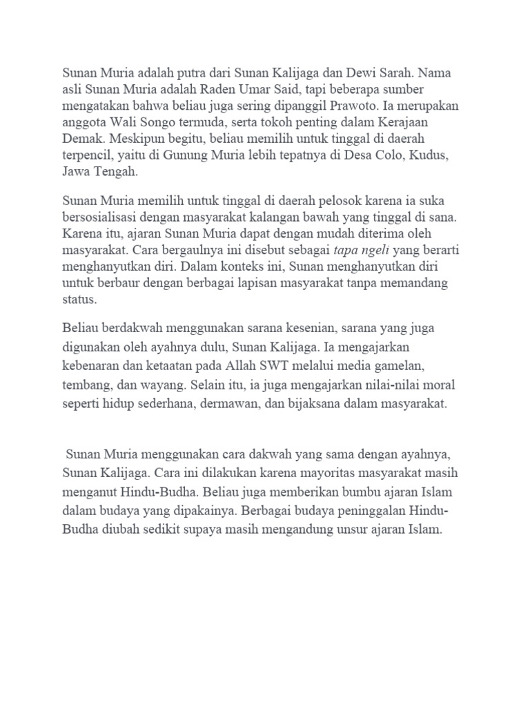 Sunan Muria Adalah Putra Dari Sunan Kalijaga Dan Dewi Sarah | PDF | Sejarah | Agama & Spiritualitas