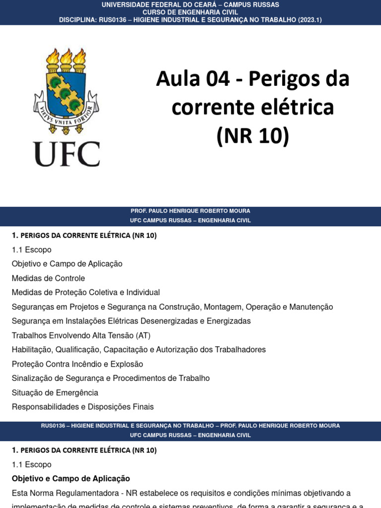 Aula 04 - Perigos Da Corrente Elétrica (NR 10) | PDF | Engenharia | Eletricidade
