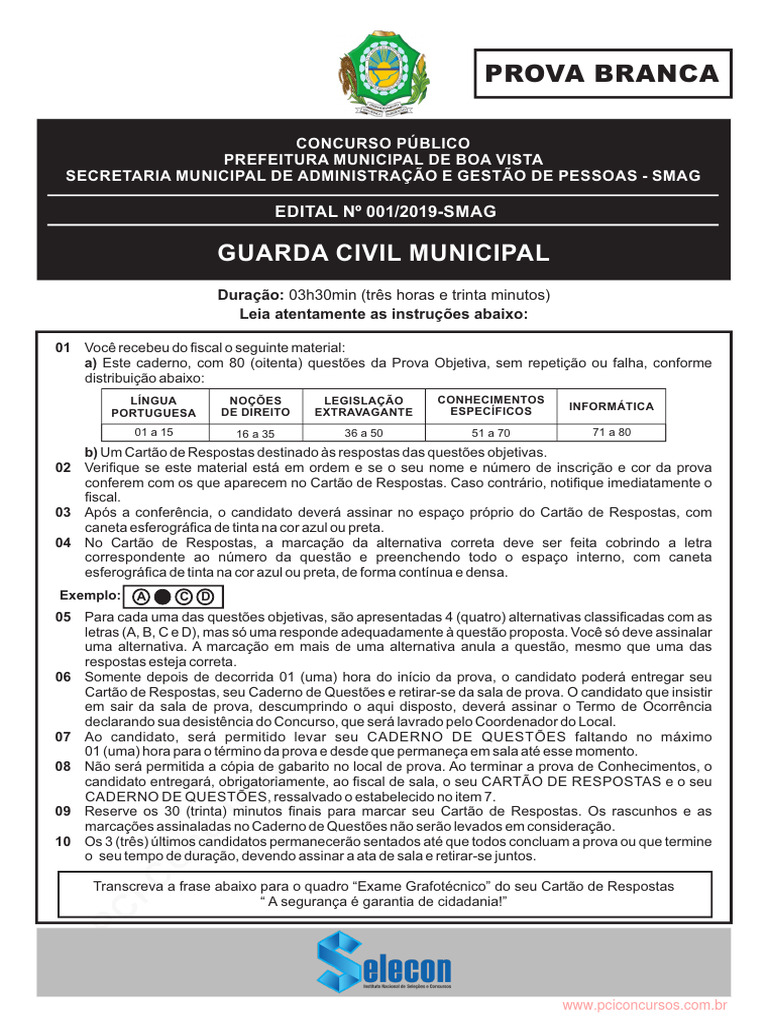 Instruções para Prova da Guarda Civil | PDF | Ciências Sociais