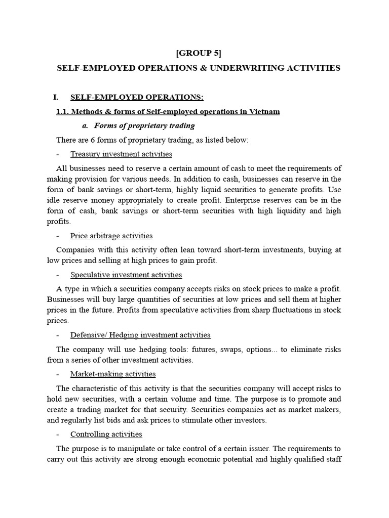 Self Employed Operations Underwriting Activities Group 5 | PDF ...