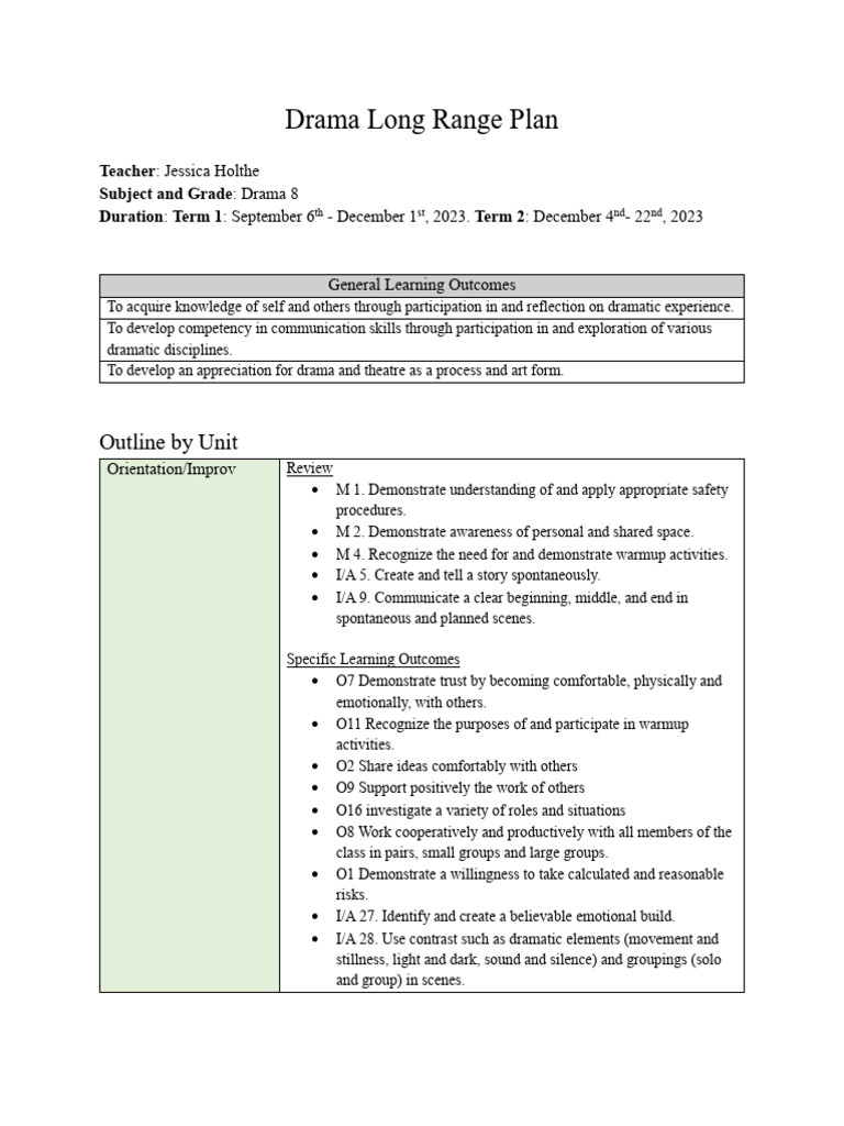Drama 8 Long Range Plan | PDF | Behavior Modification | Cognition