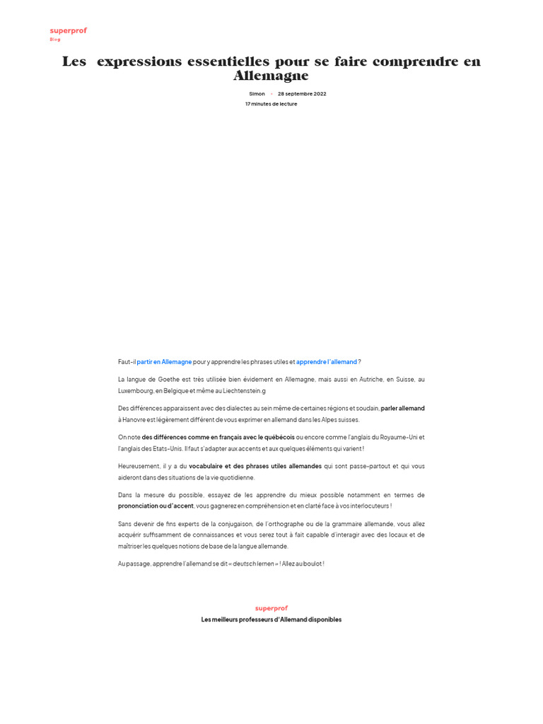 Les Phrases Utiles À Connaître en Allemand - Superprof | PDF