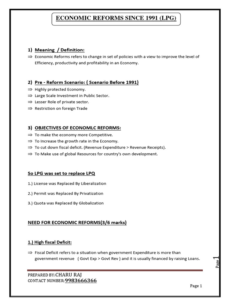 Economic Reforms Since 1991 (LPG) | PDF
