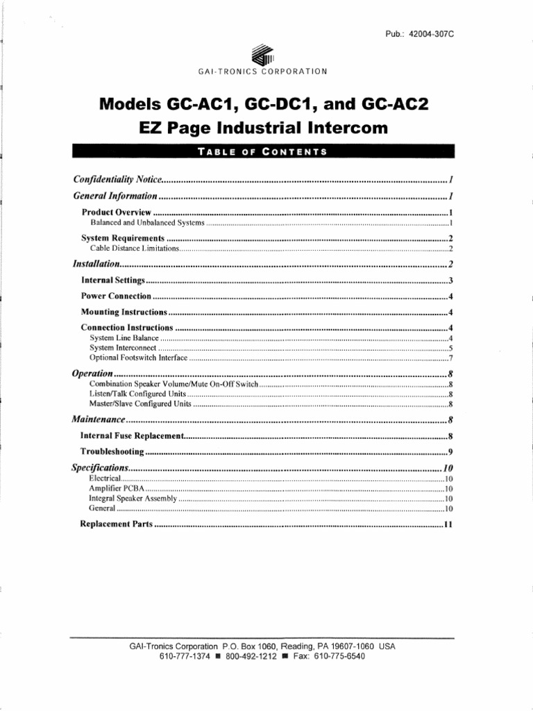 GAI-TRONICS Model GC-AC1, GC-DC1, AND GC-AC2 | PDF