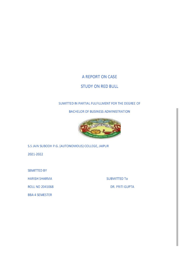 Case Study On Redbull BBA Semester 4 Project | PDF