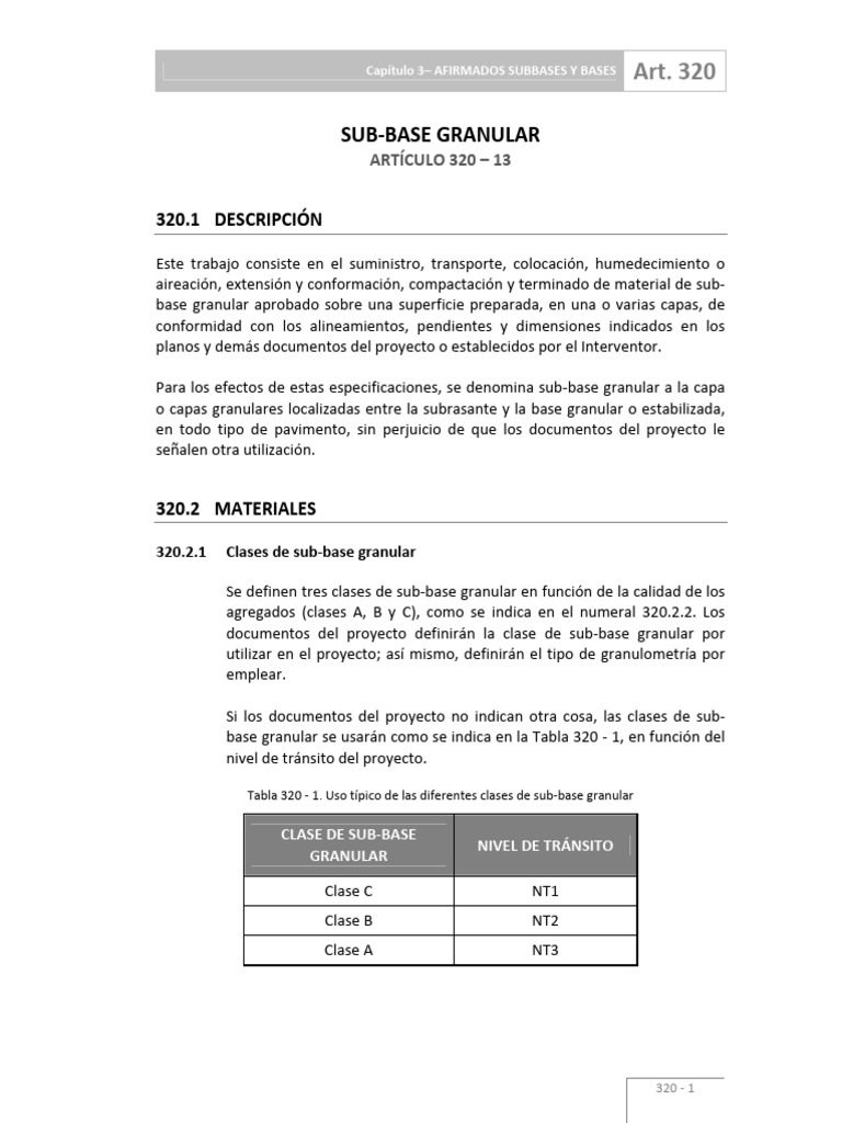 Art. 320 Invias Subbase Granular | PDF