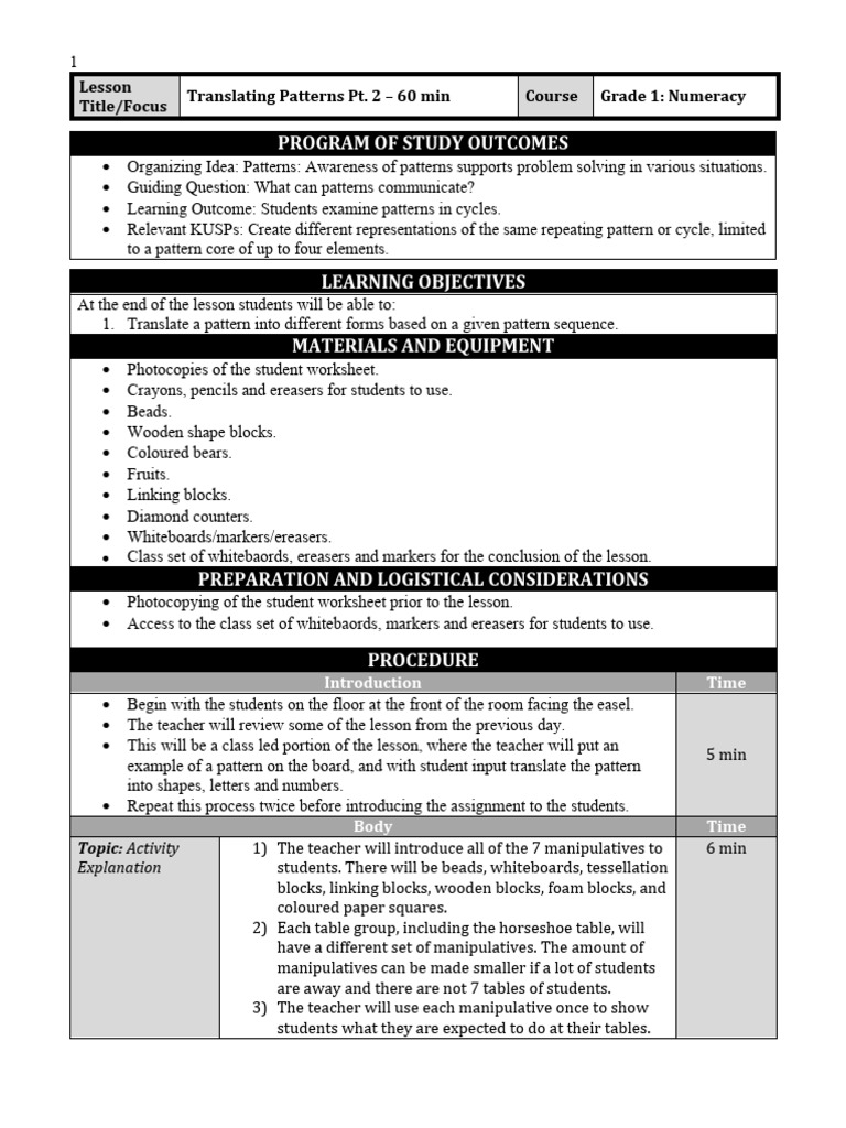 Lesson Reflection Pdf Pattern Teachers