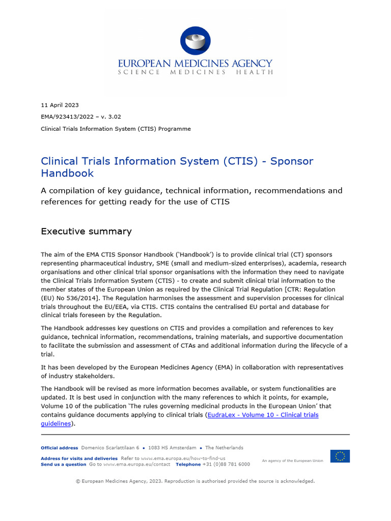 Clinical Trial Information System Ctis Sponsor Handbook - en | PDF ...
