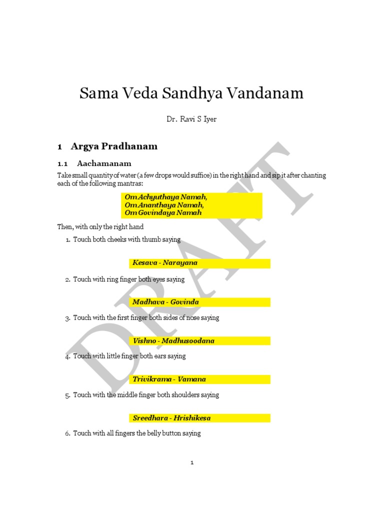 Sama Veda Sandhyavandanam | PDF | Breathing | Hindu Literature