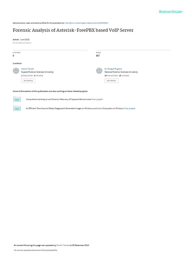Forensic Analysis of Asterisk-FreePBX Based VoIP S | PDF | Voice Over Ip | Server (Computing)