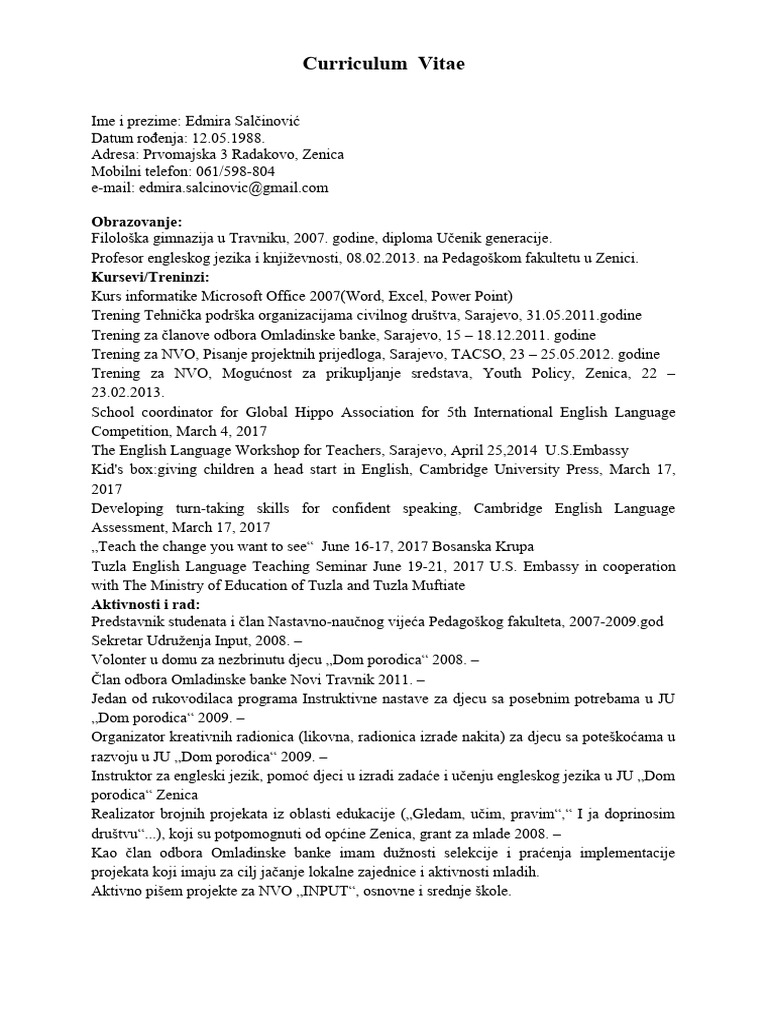 CV Edmira Salcinovic Final | PDF