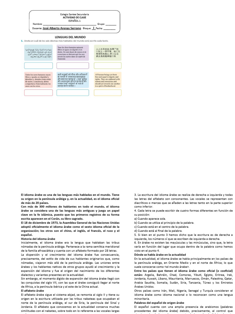 Anexos Bloque 1, Semana 1 | PDF | Idioma en Inglés | Lengua española