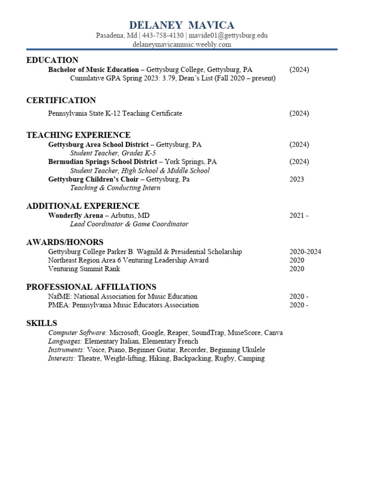 Delaney Mavica Professional Resume | PDF