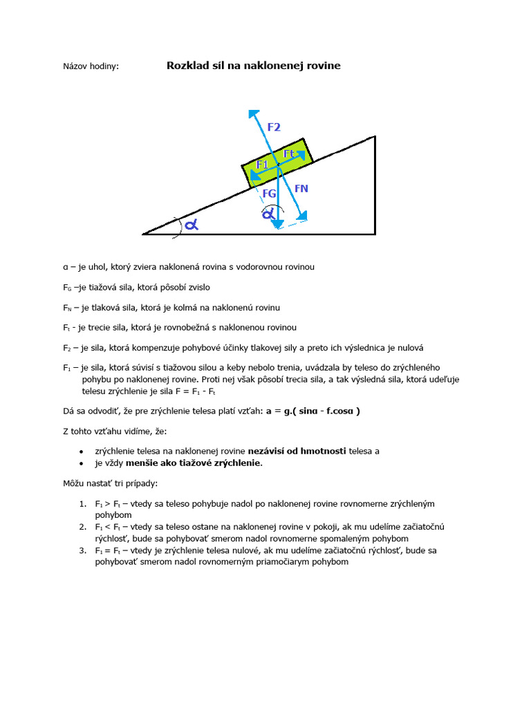 Rozklad Síl Na Naklonenej Rovine | PDF