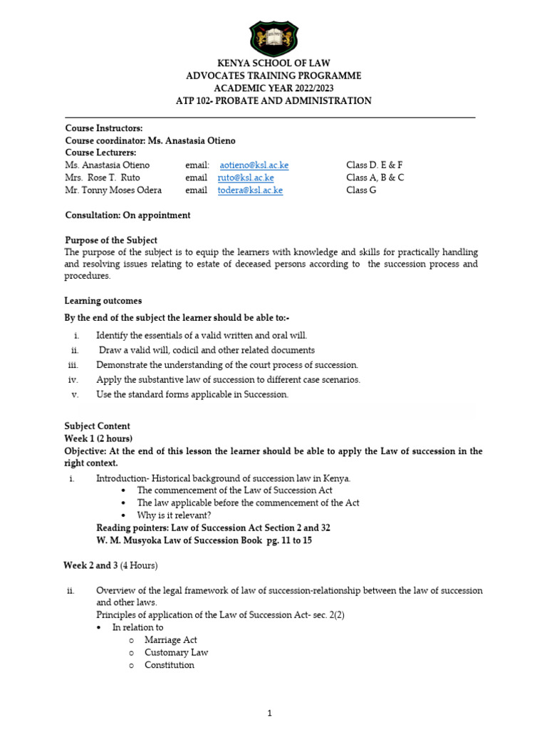 Kenya Law School: Probate Training 2023 | PDF | Law