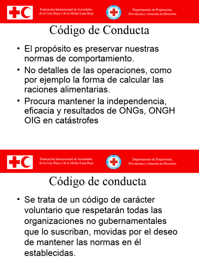 Codigo de Conducta | PDF | Movimiento Internacional de la Cruz Roja y de la Media Luna Roja ...