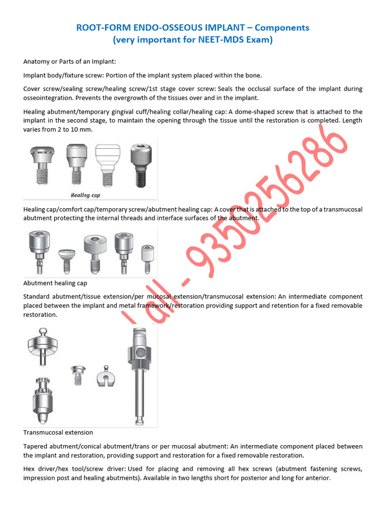 Parts of An Implant | PDF | Dental Implant | Screw