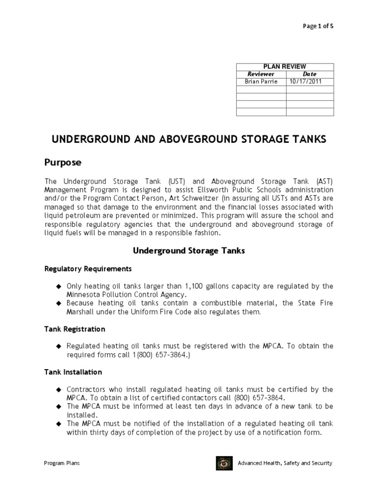 Ellsworth Underground and Above Ground Storage Tanks Plan | PDF ...