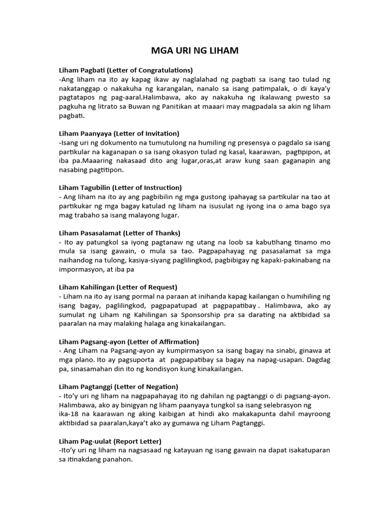 MGA URI NG LIHAM | PDF