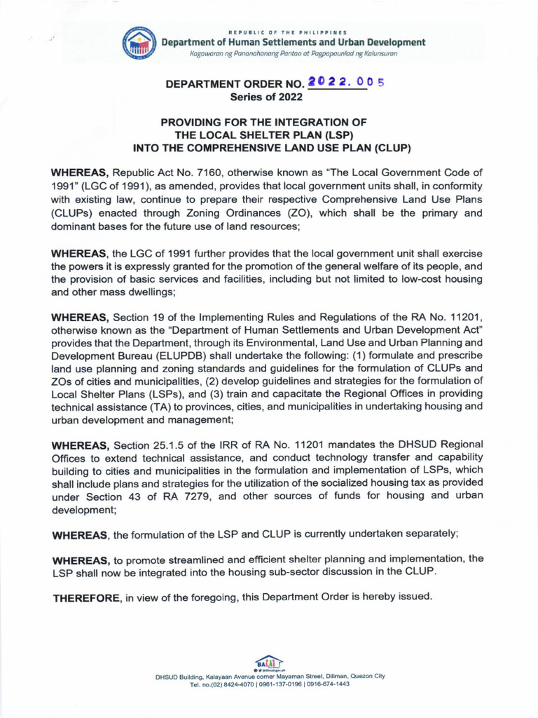 DHSUD Order - LSP+CLUP | PDF