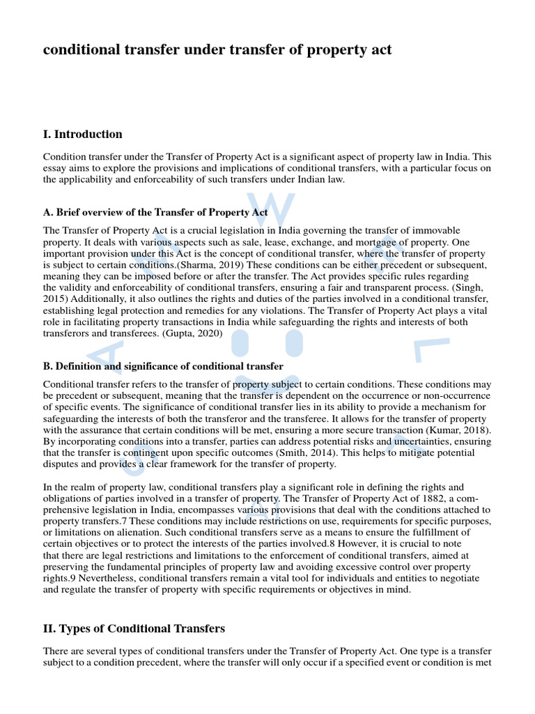 Conditional Transfer Under Transfer of Property Act | PDF | Legal ...