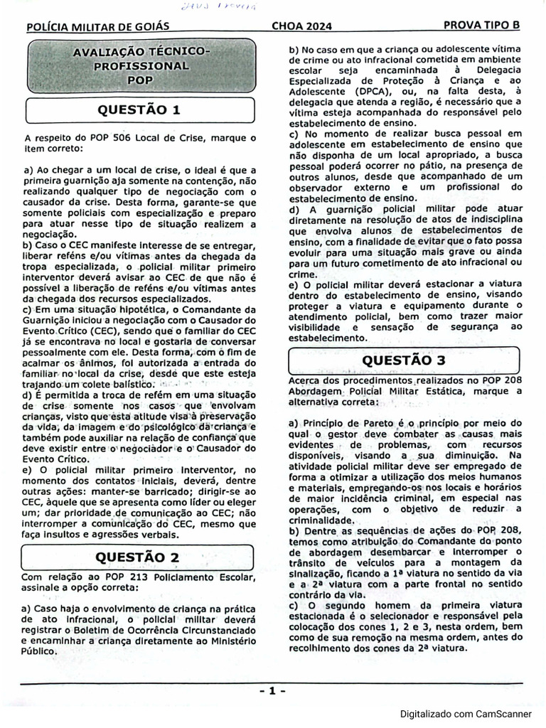 Prova CHOA 2024 PMGO | PDF