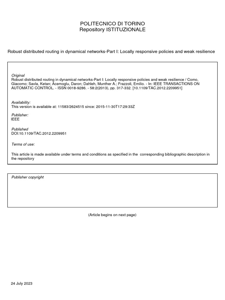 Article Robust Distributed Routing | PDF | Routing | Matrix (Mathematics)