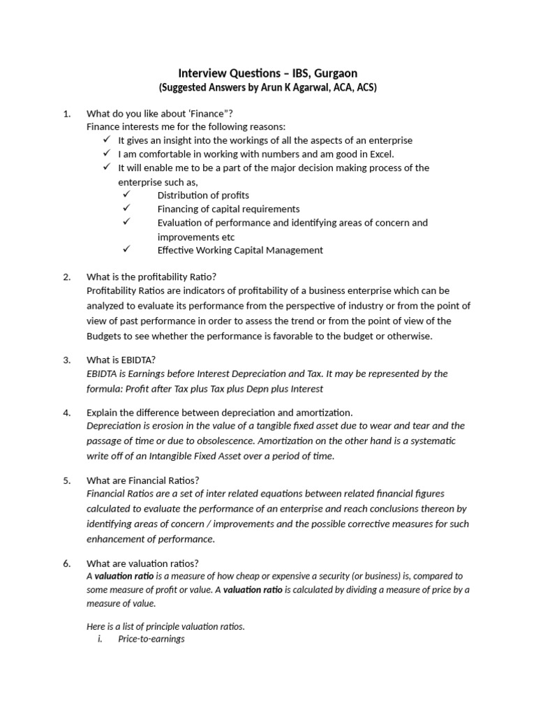 IBS Finance Interview Insights | PDF | Beta (Finance) | Price–Earnings ...