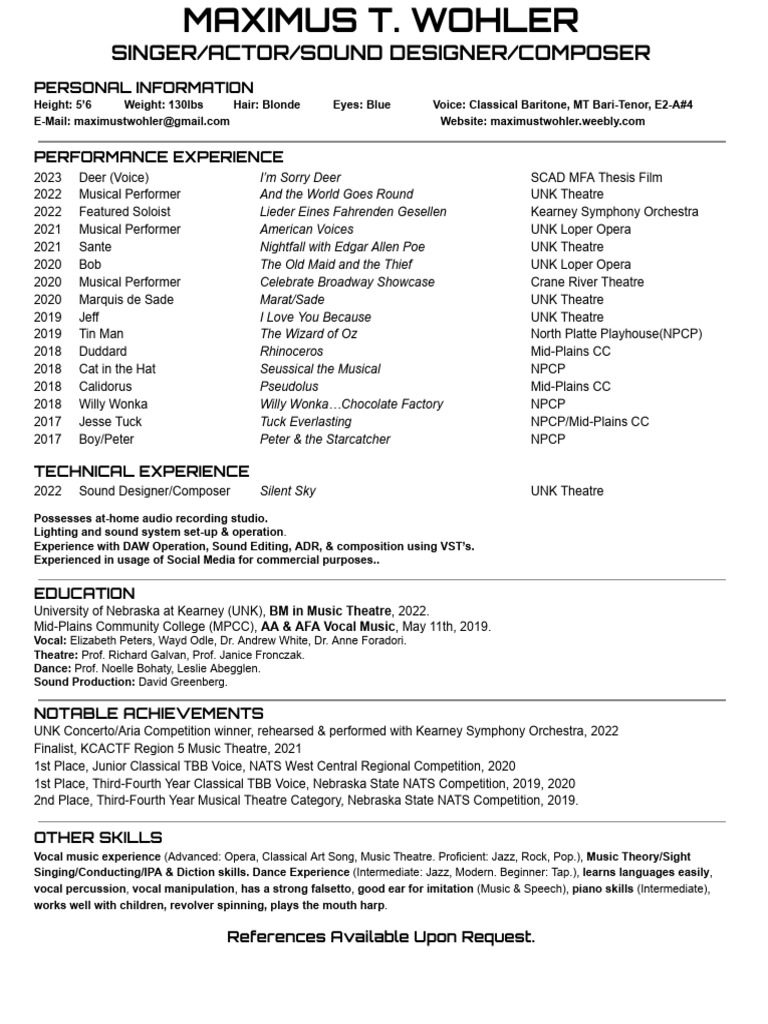 Combined Resume Rep List 12 | PDF | Musical Theatre | Vocal Music
