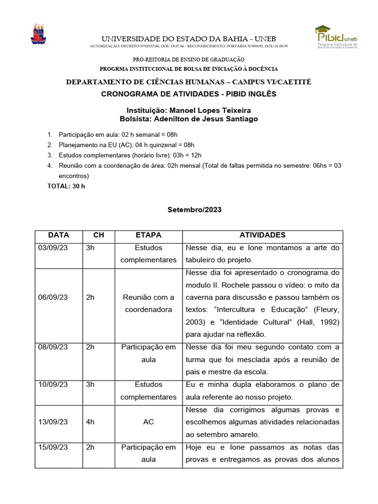 Relátorio - Setembro 2023 | PDF