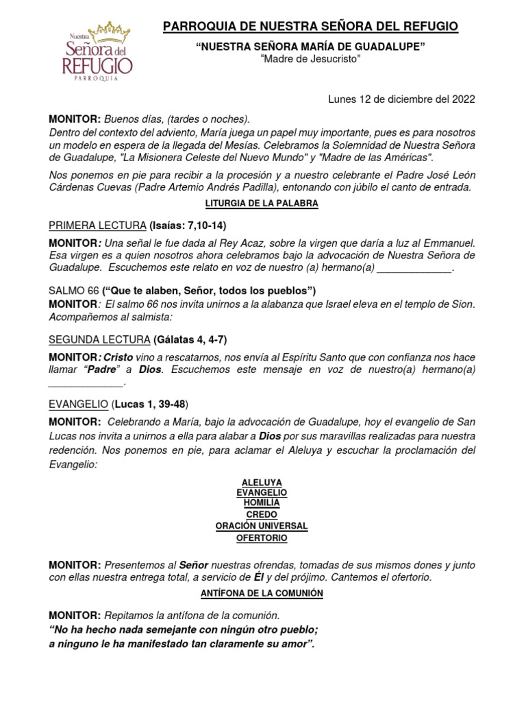 A-Monición 12-12-22 Virgen de Guadalupe | PDF