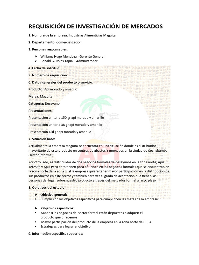 Requisición de Investigación de Mercados Maguita | PDF | Business ...