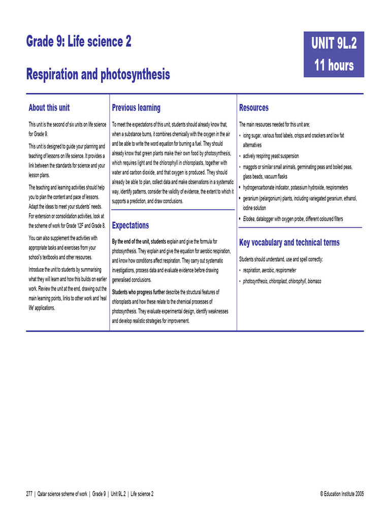 g9 Respiration | PDF | Photosynthesis | Oxygen