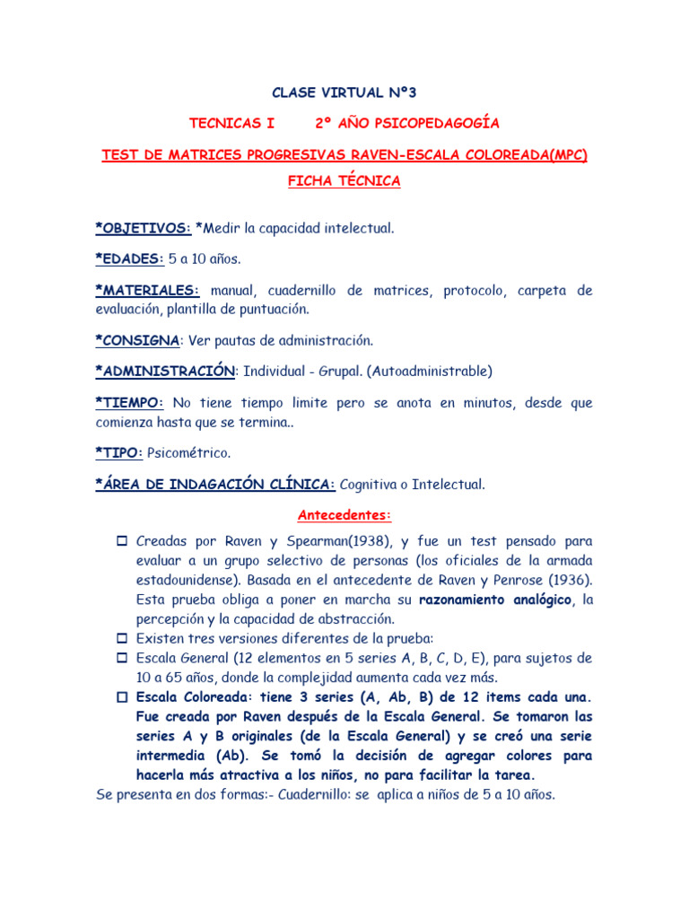 Test de Matrices Progresivas Raven-escala Coloreada(Mpc) | PDF ...