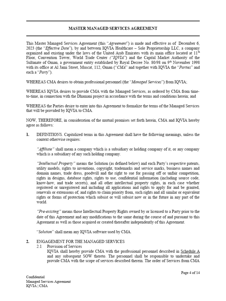 Managed Services Agreement (CMA) (v8 CLEAN) | PDF | Indemnity | Tort