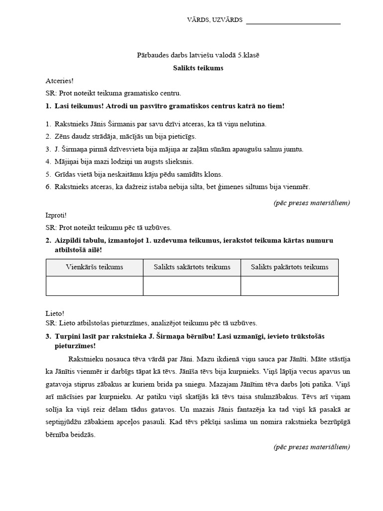 Pārbaudes Darbs Latviešu Valodā 5 - Kvalifikācija | PDF
