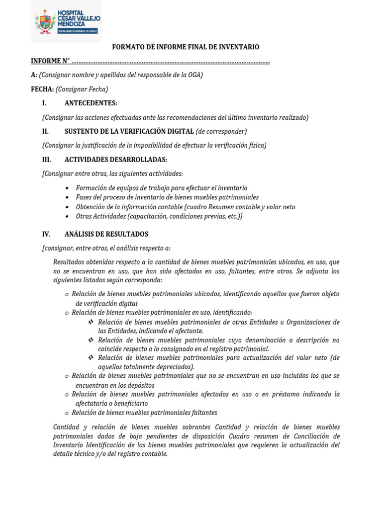 FORMATO DE INFORME FINAL DE INVENTARIO | PDF