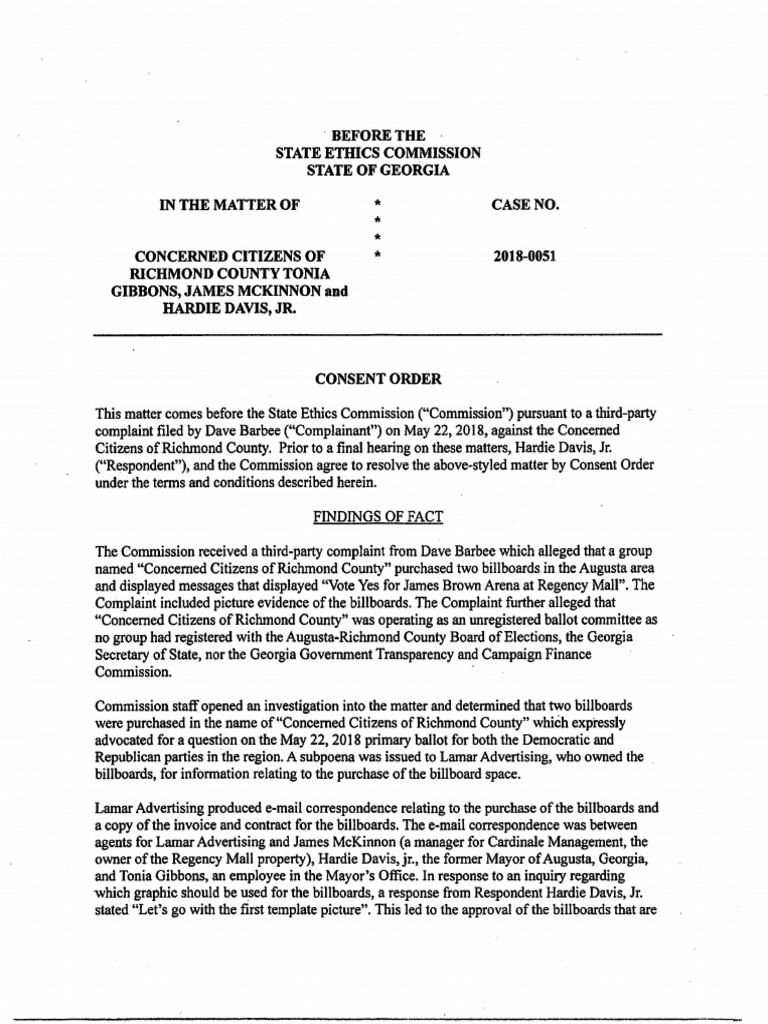 Hardie Davis Consent Order 2018-0051 | PDF