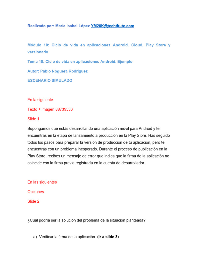 Escenario Simulado. Android. M10T10 | PDF