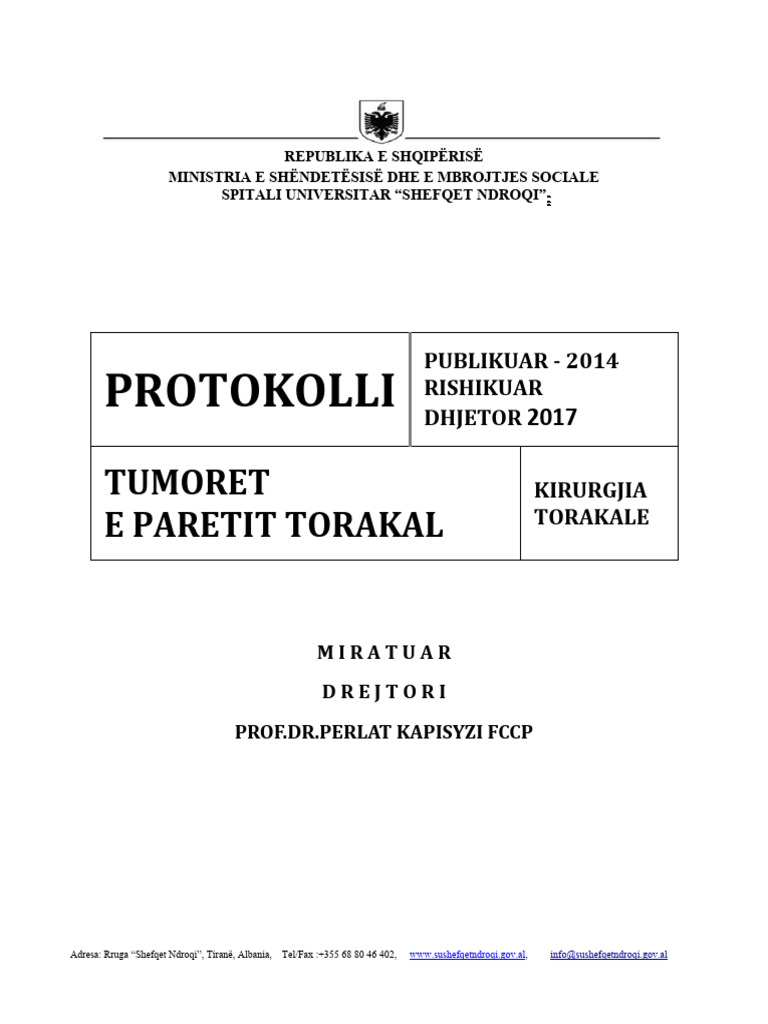 Protokoll Mbi Diagnozen Dhe Trajtimin e Tumoreve Te Paretit Torakal | PDF
