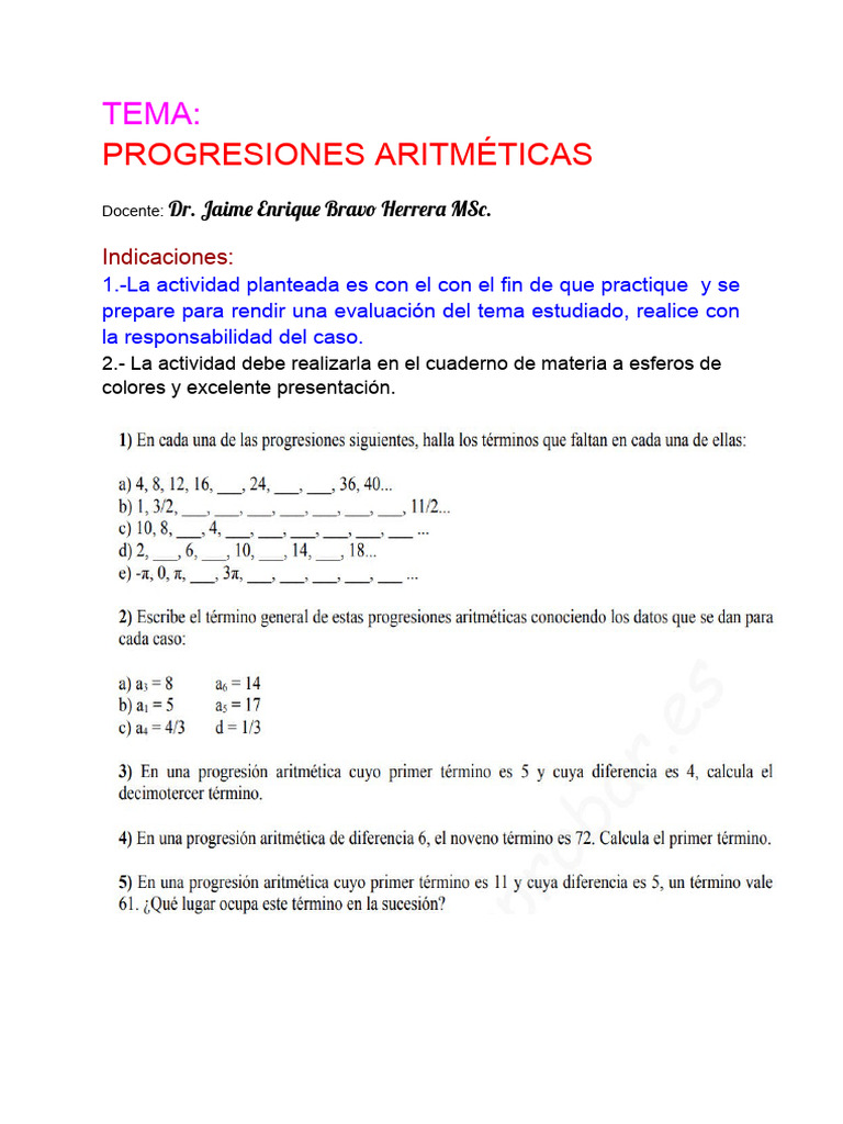 Progresiones Aritméticas | PDF
