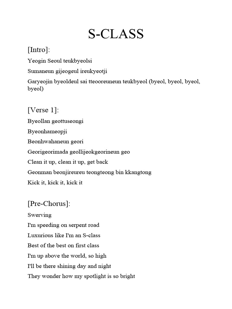 S Class | PDF | Song Structure | Musical Forms