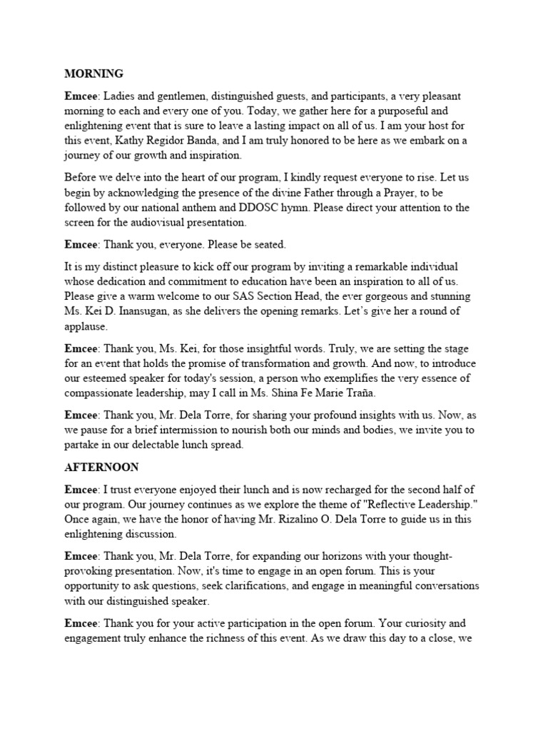 Emcee Script for Leadership Training and Workshop | PDF Emcee Script for Leadership Training and Workshop | PDF