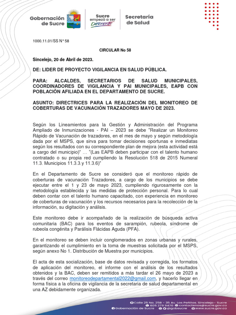 CIRCULAR No. 58 - 2023 | PDF | Vacunación | Salud infantil